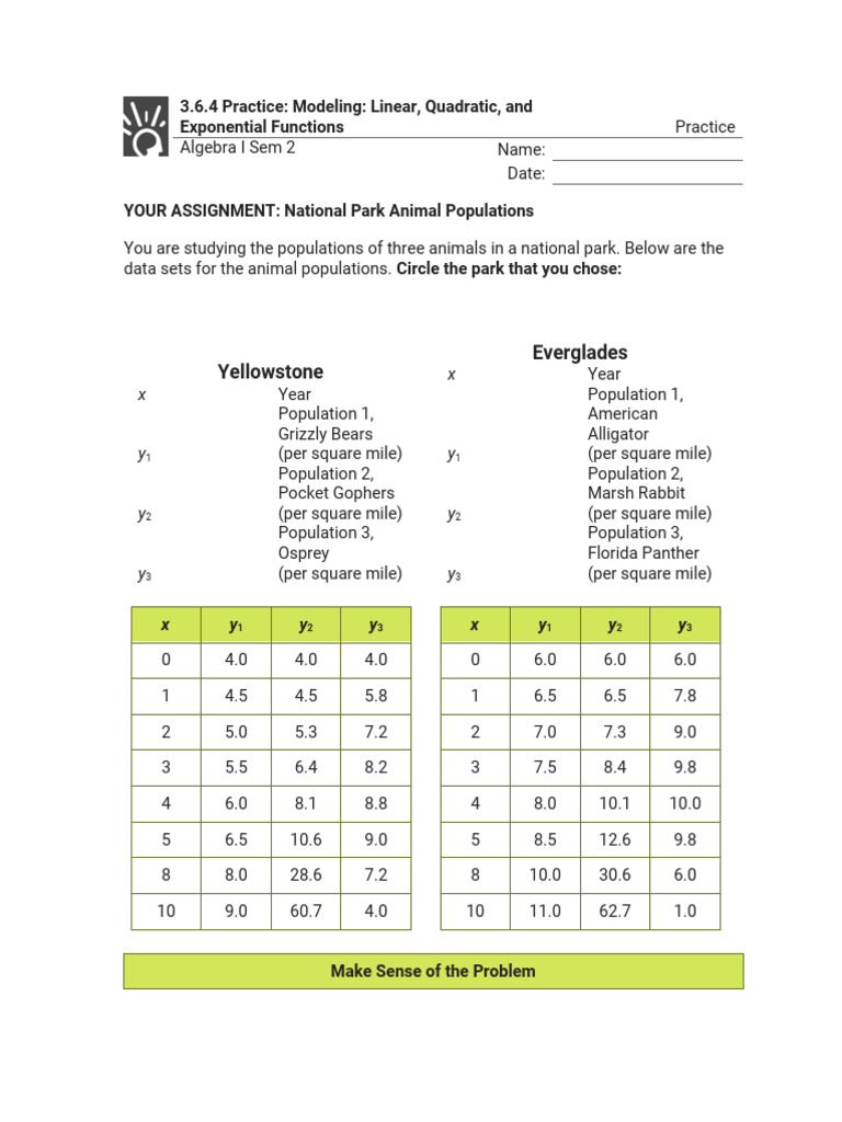 3 6 4 Practice Modeling Linear Quadratic And Exponential Functions