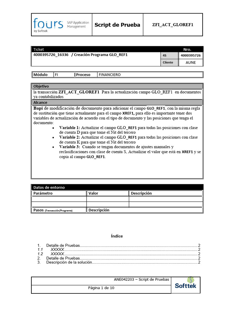 Script de Pruebas 4000395726 16336 ZFI ACT GLOREF1 | PDF | Informática ...