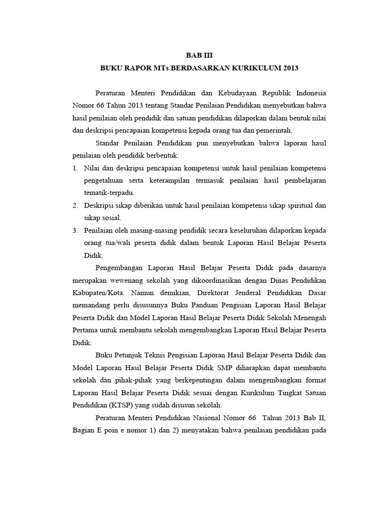 Panduan Rapor MTs Kurikulum 2013 | PDF