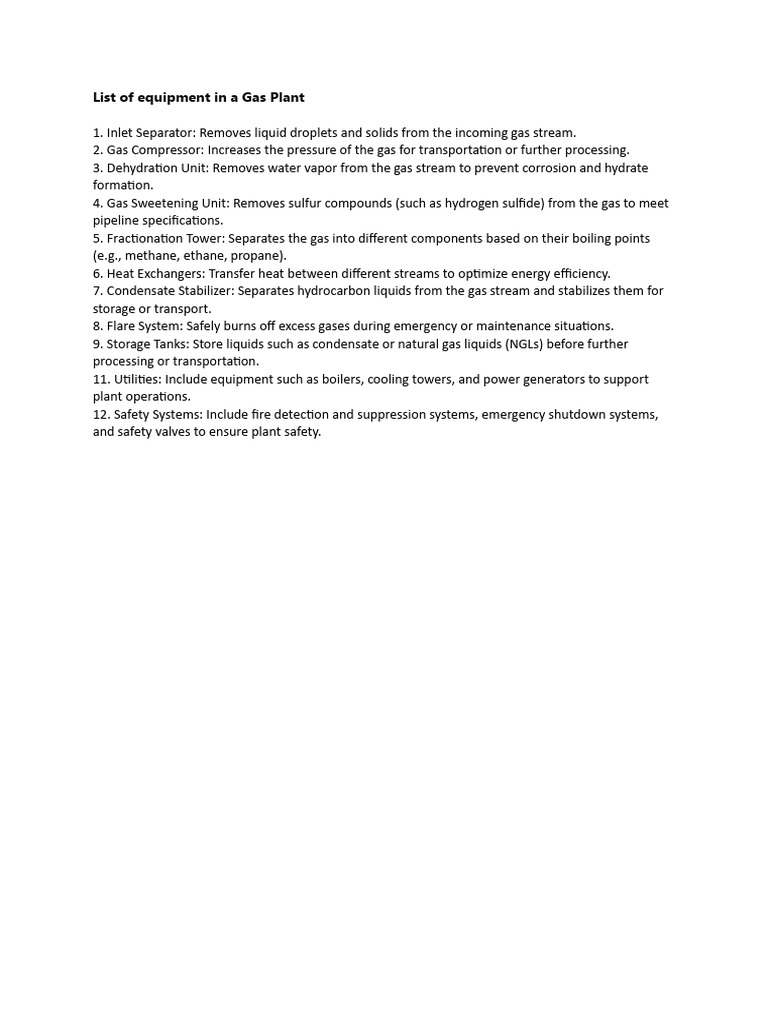 Gas Plant Equipment Overview | PDF