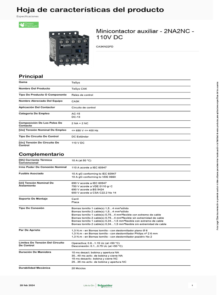 Schneider Electric - TeSys-K-D-SK-contactores-auxiliares - CA3KN22FD | PDF