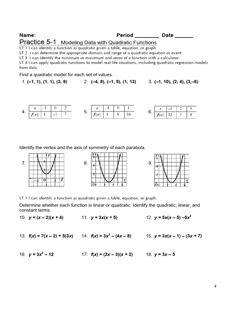 Quadratic Functions Practice and Applications | PDF | Quadratic ...