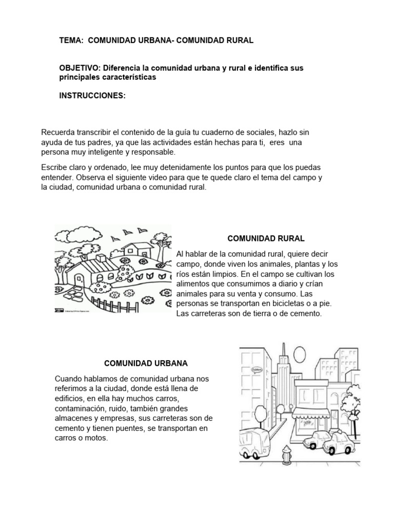 Actividades sobre Comunidades Urbanas y Rurales | PDF | Ciencias ...