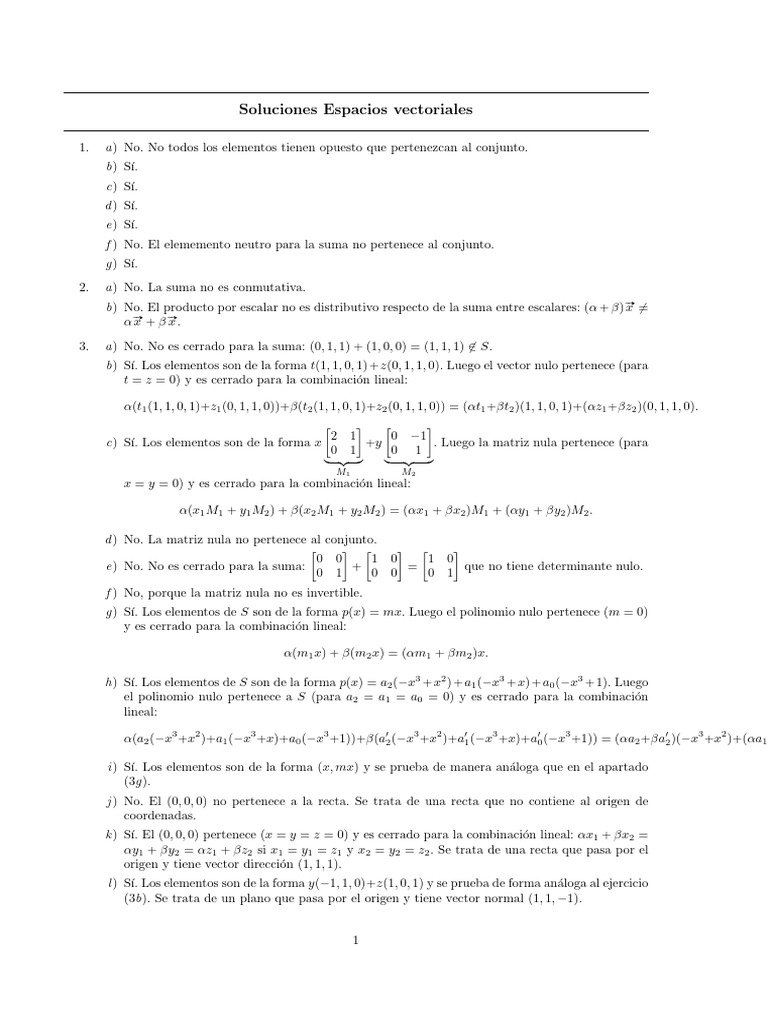 Soluciones de Espacios Vectoriales | PDF | Espacio vectorial | Base ...