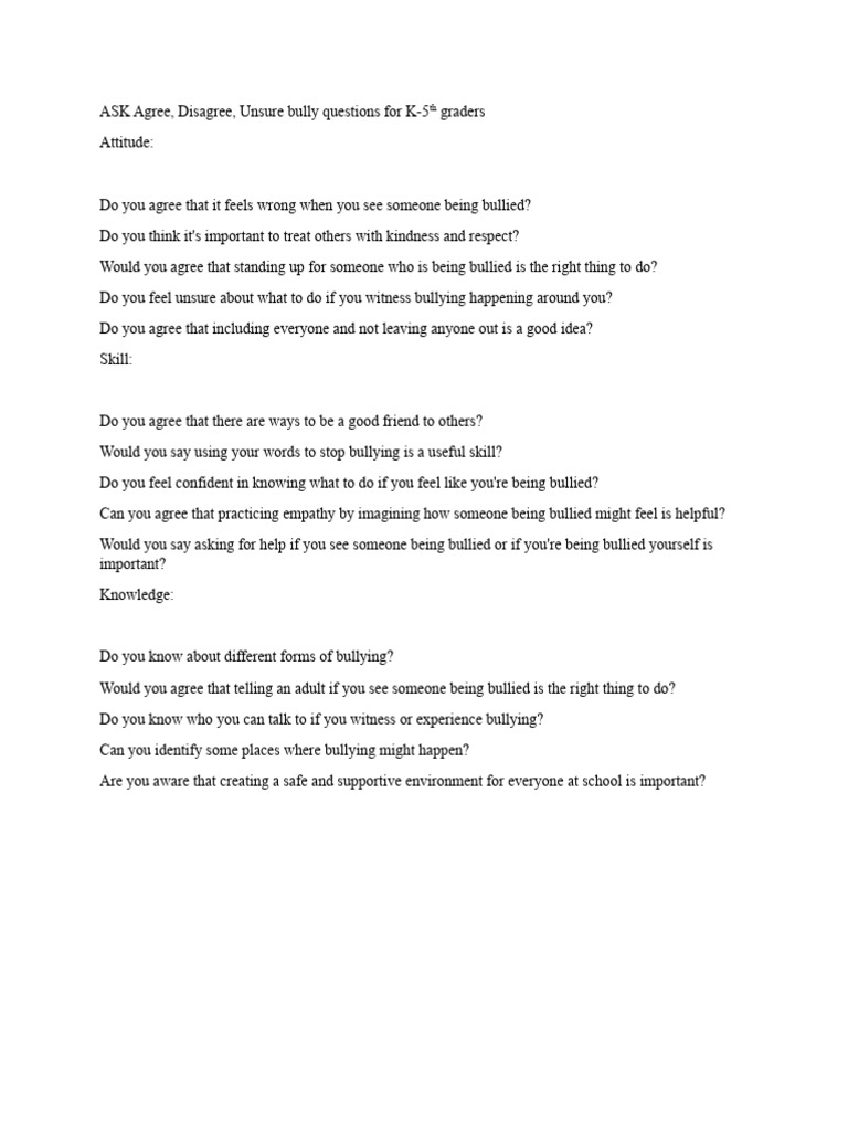 ASK Bully Questions Agree Disgree Unsure | PDF | Self-Improvement ...