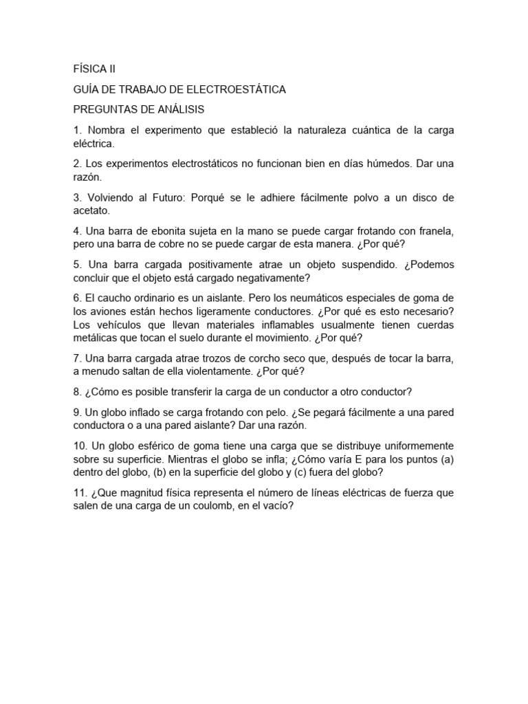 Física II - Guia de Trabajo 1 | PDF | Electrostática | Ingenieria Eléctrica