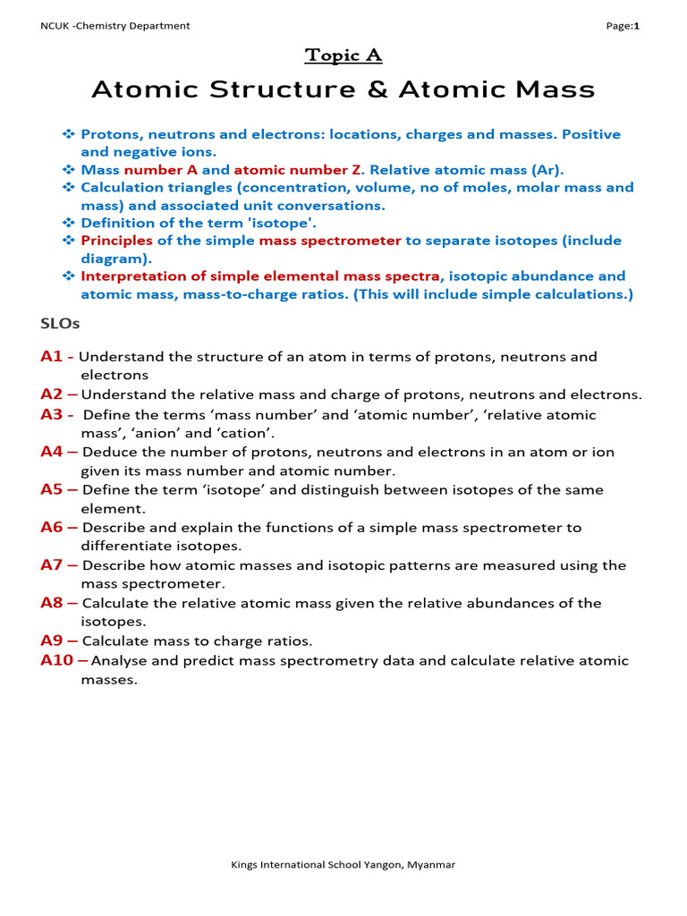 Atomic Structure and Atomic Mass - NCUK | PDF | Mole (Unit) | Atoms