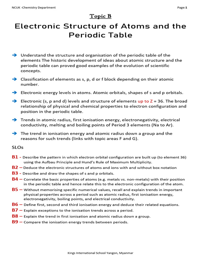 Electronic Structure of Atoms & The Peiodic Table - Topic B | PDF ...