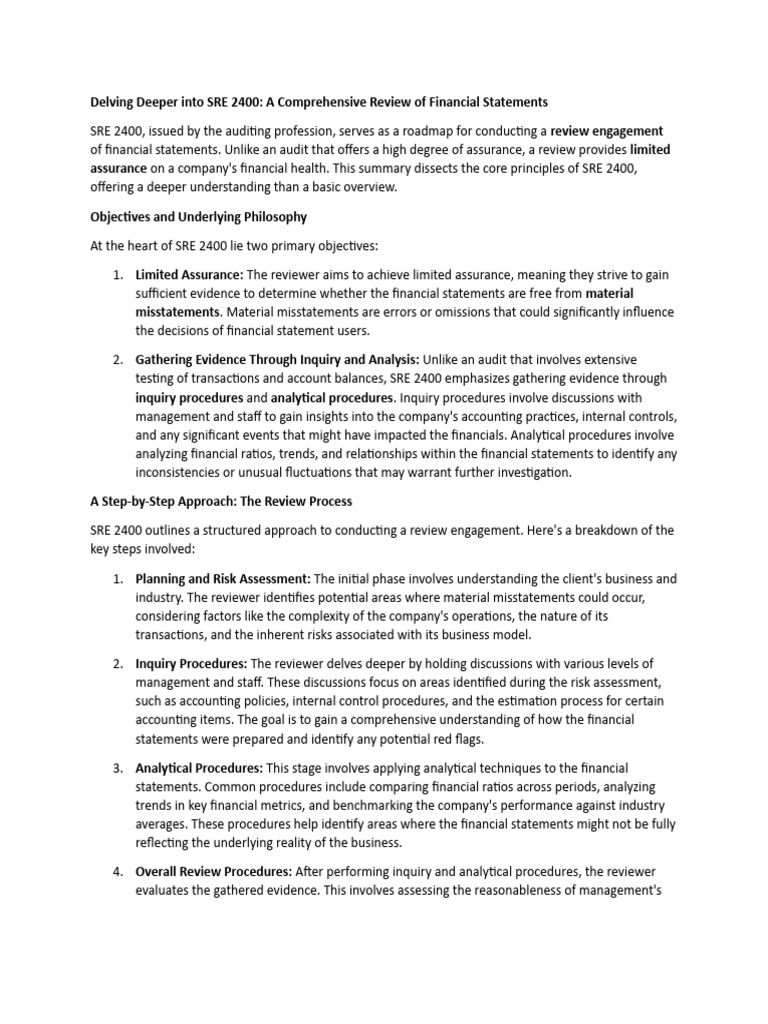 Delving Deeper Into SRE 2400 | PDF | Audit | Financial Audit