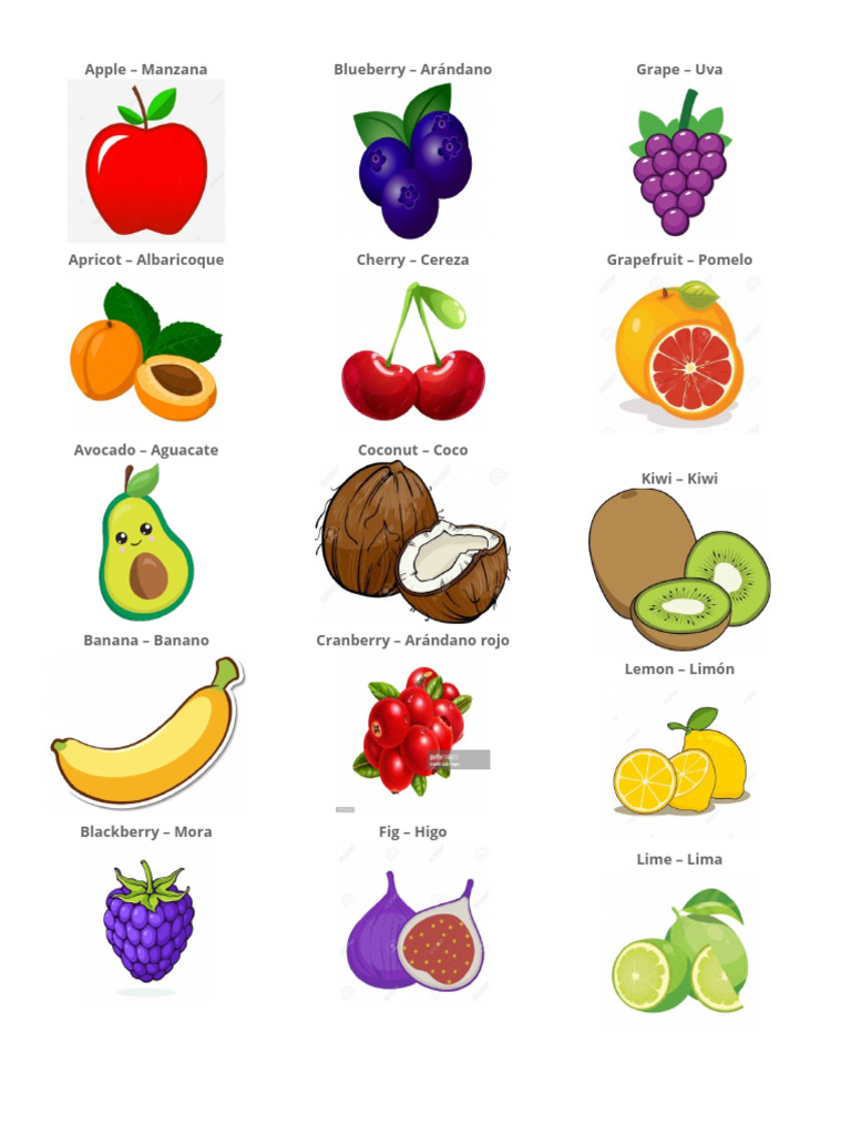 20 Frutas en Ingles y Español | PDF