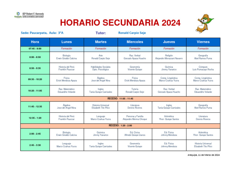 HorarioSec - Pa S3A | PDF | Science | Matemáticas
