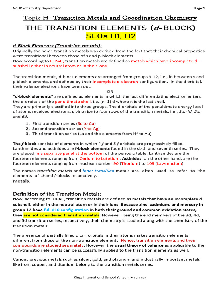 Transition Metals and Their Properties | PDF | Transition Metals ...