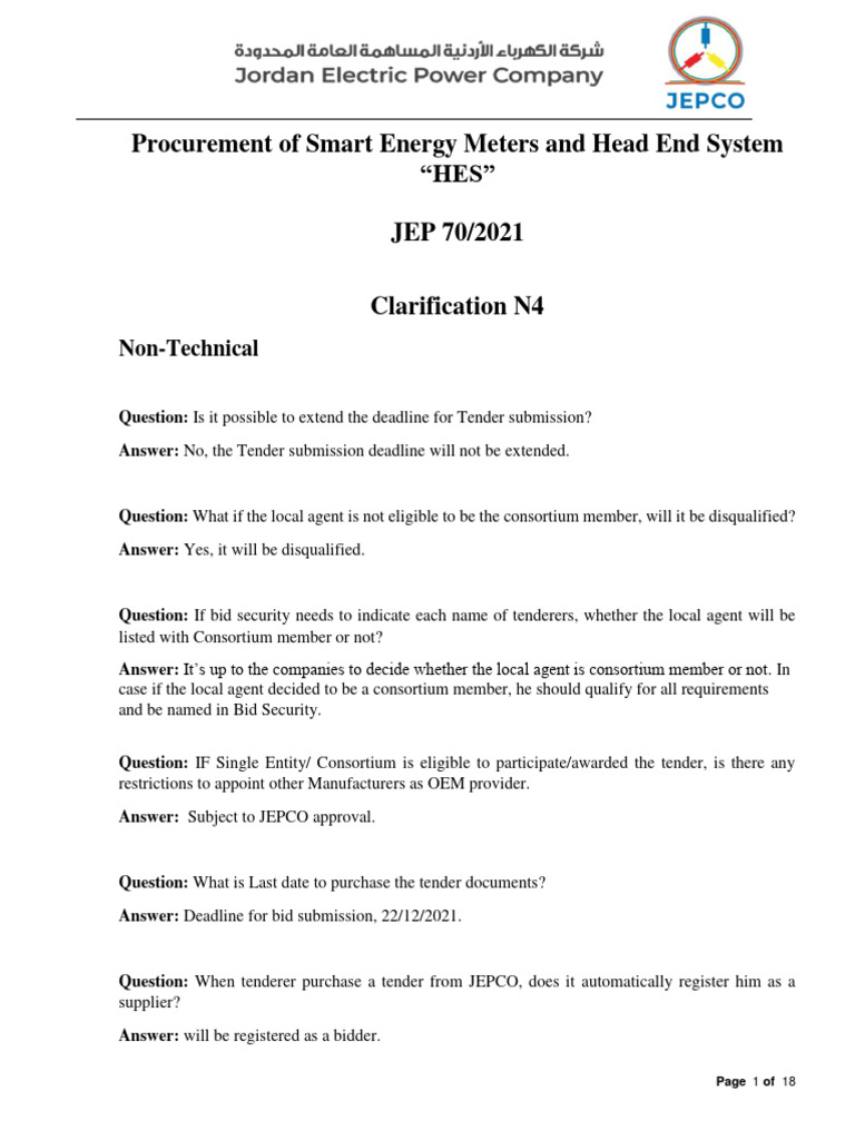 Tender Meter HES - Clarification N4 | PDF | Information And Communications Technology | Computer ...