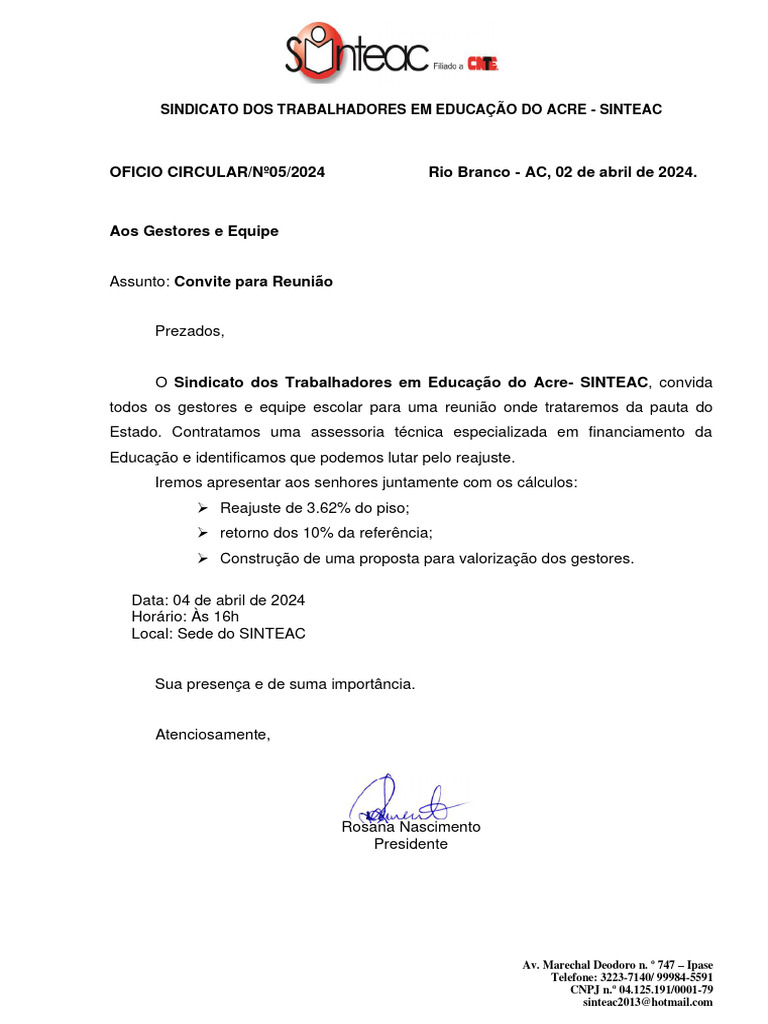 Oficio Circular - 05 - 2024 - Gestores | PDF