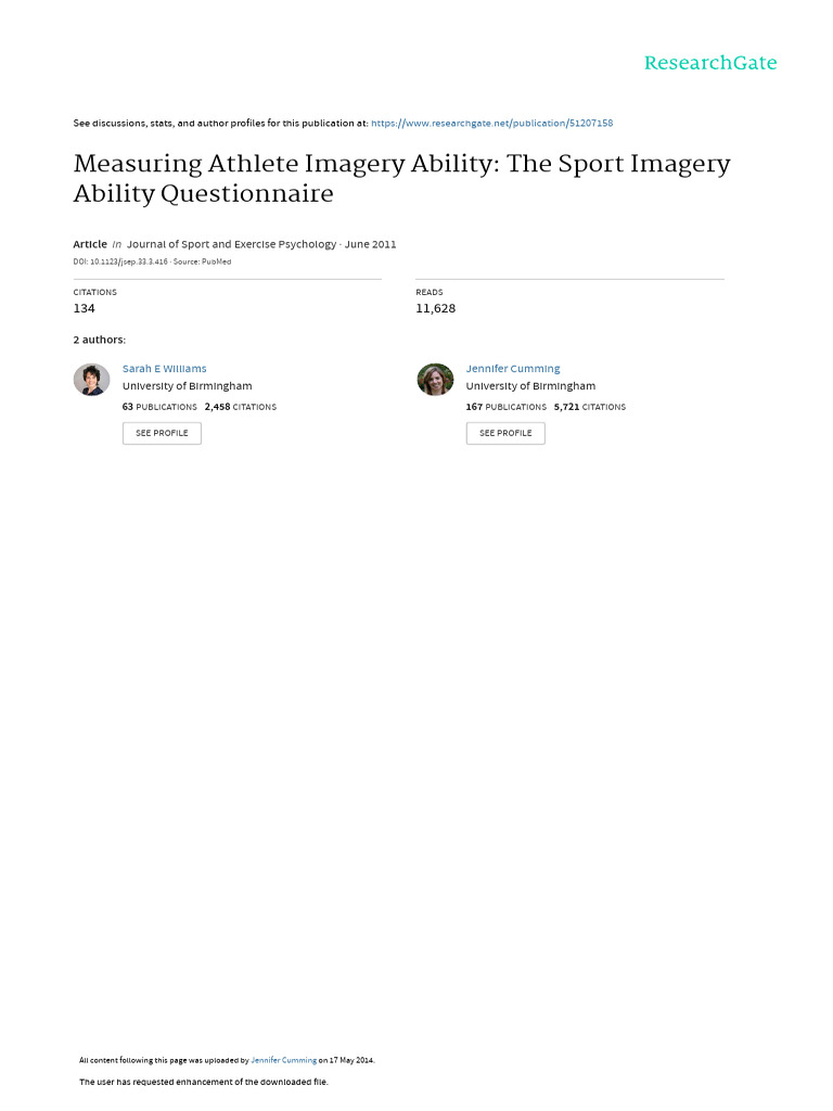 Measuring Athlete Imagery Ability | PDF | Psychology | Behavioural Sciences