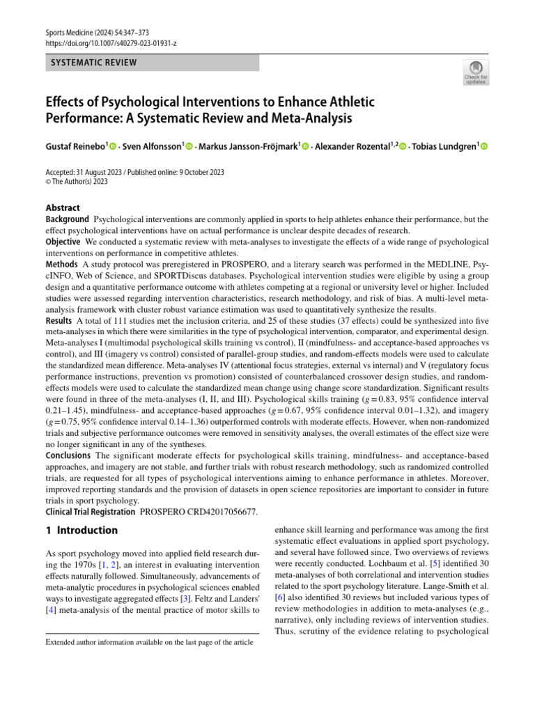 Effects PF Pshychological Interventions To Enhance Athletica Performance - A Systematica Review ...