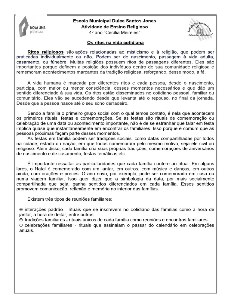 Ritos Religiosos e Familiares Cotidianos | PDF | Rituais | Família
