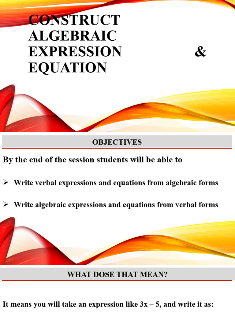 Construct Algebraic Expression Equation - (8) 232Cj | PDF | Equations ...