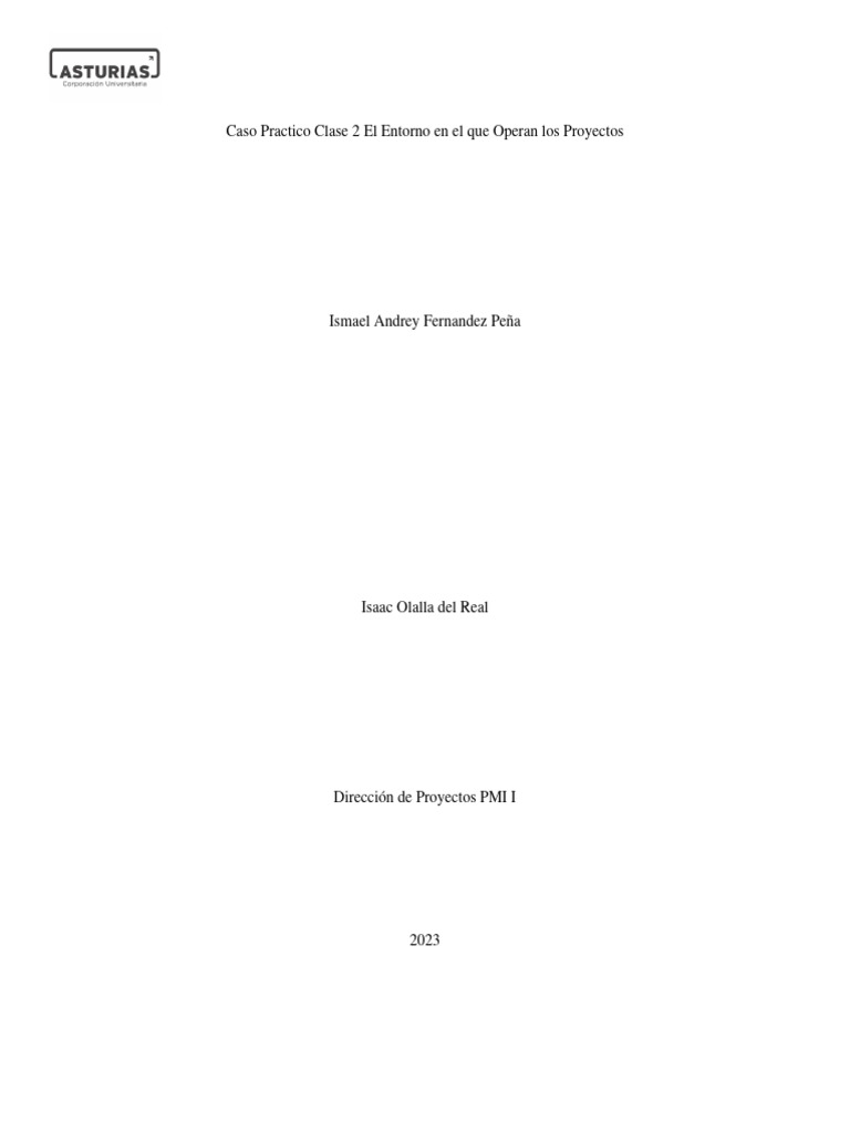 CASO PRACTICO CLASE 2 Dirección de Proyectos PMI I | Descargar gratis PDF | Business | Gestión ...