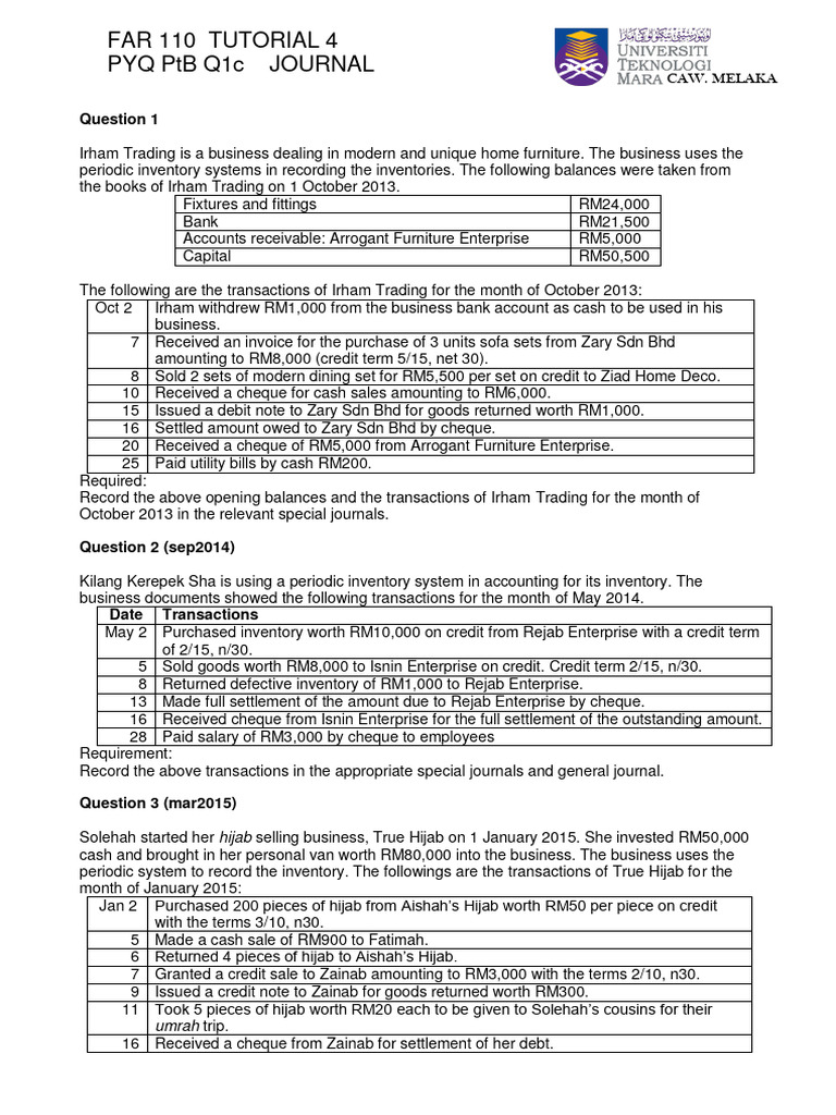 Far 110 Tutorial 4 Pyq PTB Q1C Journal: Umrah Trip | PDF | Cheque | Debits And Credits
