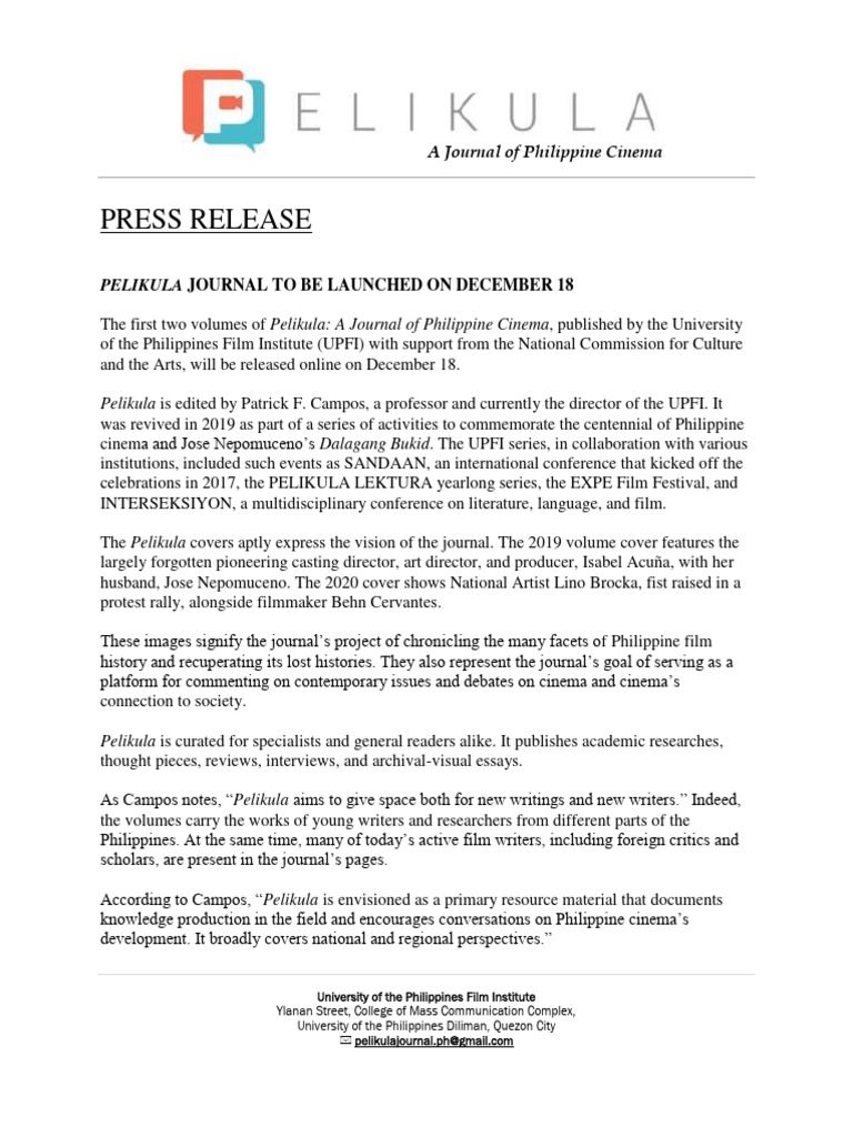 Pelikula Press Release | PDF