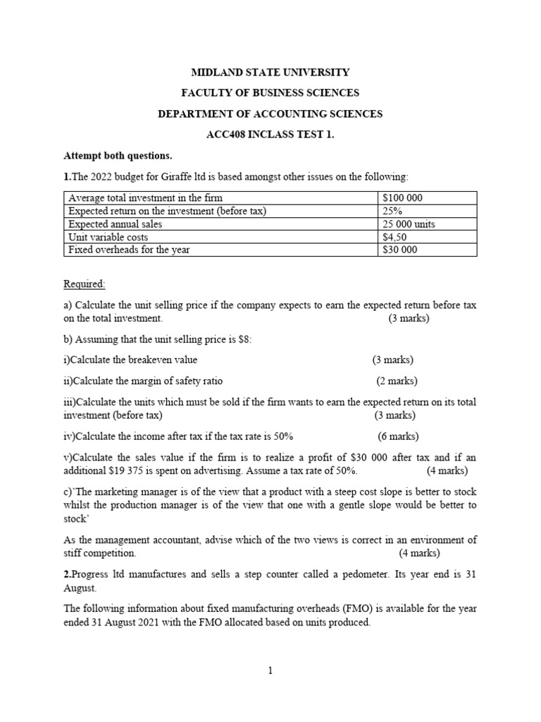 MSU Acc408 Inclass Test 1 211022 | Download Free PDF | Inventory ...