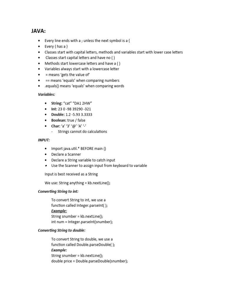 Java Resumen | PDF | Integer (Computer Science) | String (Computer Science)