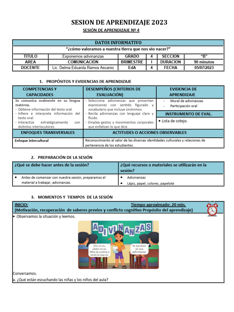 Sesion Com. Exponemos Adivinanzas | PDF | Aprendizaje | Evaluación