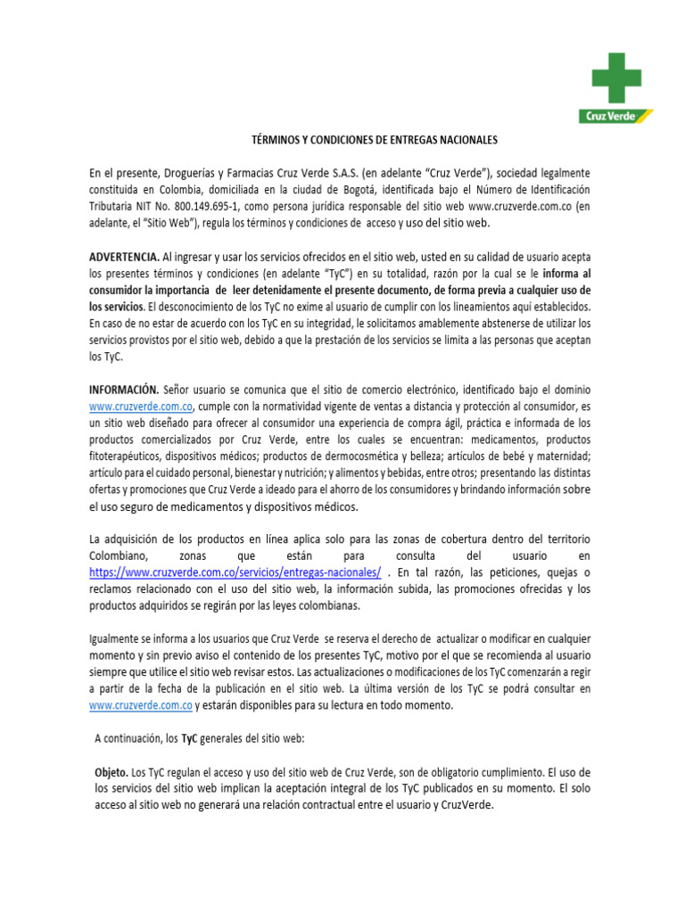 Terminos y Condiciones Entregas Nacionales | PDF | Sitios web | Red mundial