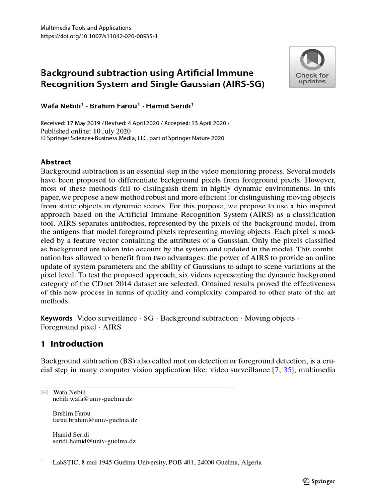 Background subtraction using Artificial Immune | PDF | Image ... Background subtraction using Artificial Immune | PDF | Image ...
