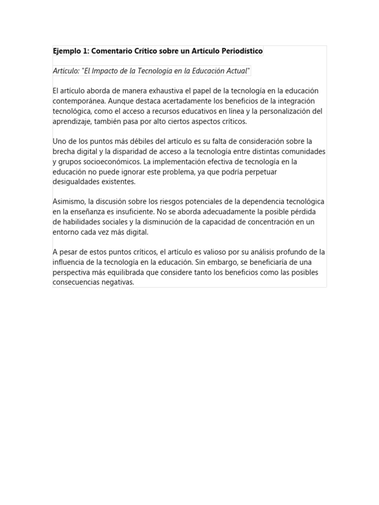 Comentario Critico Ejemplo | PDF Comentario Critico Ejemplo | PDF