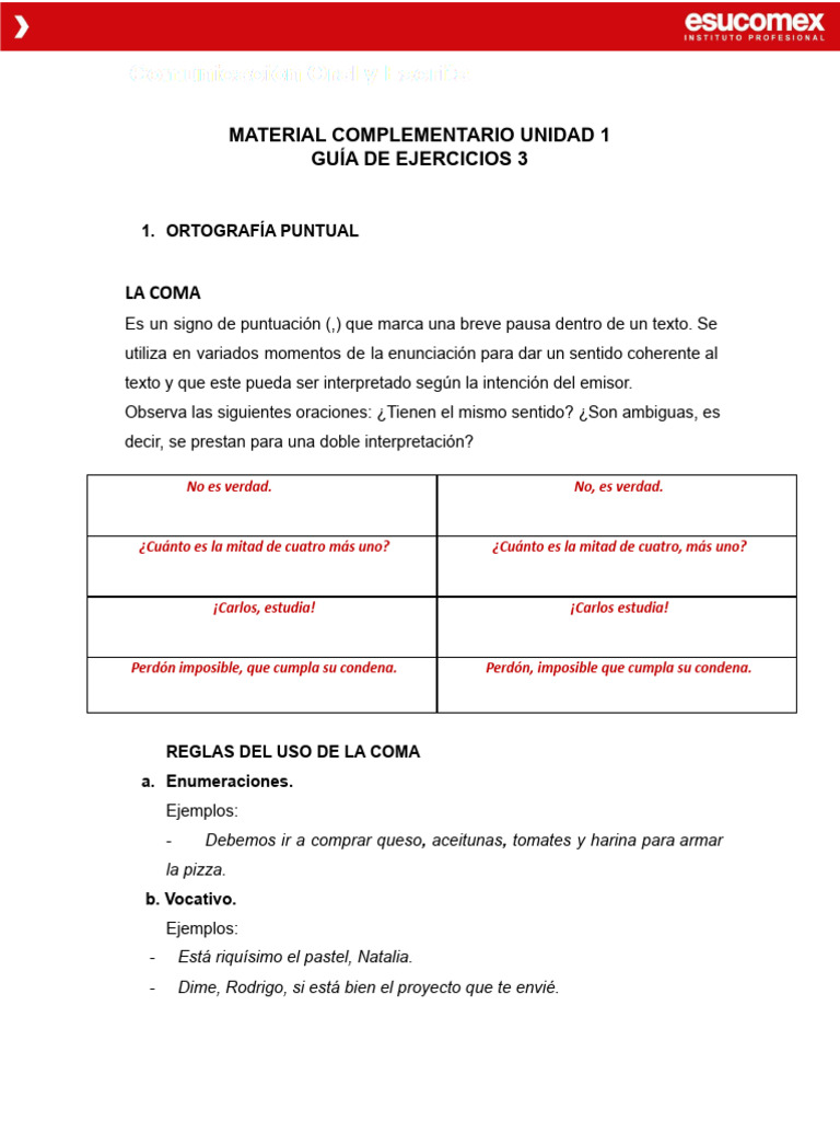 Guía 3 U1 Material Complementario | PDF | Coma | Puntuación