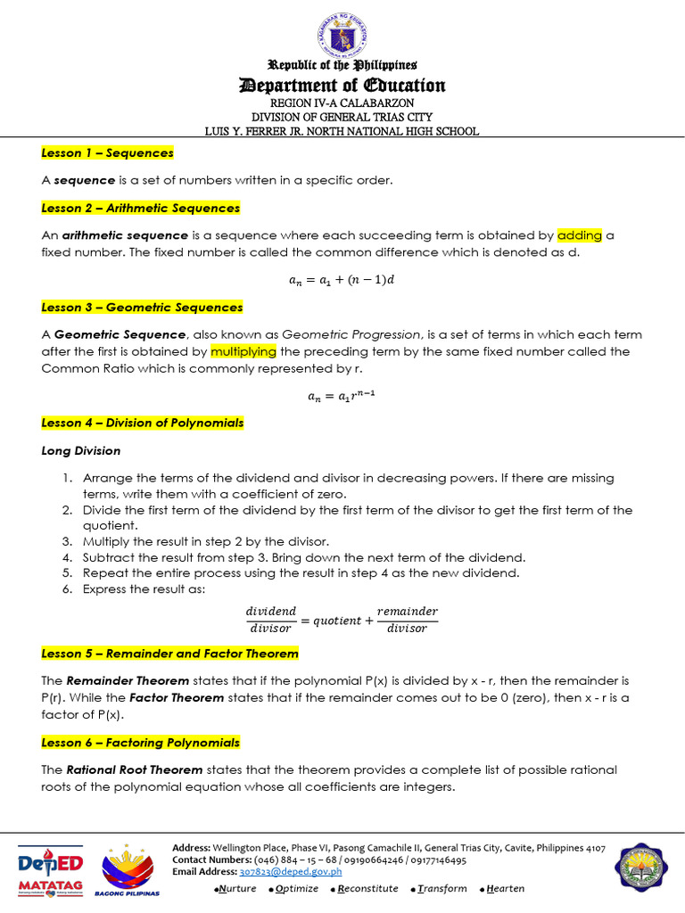 Q1 Math | Download Free PDF | Division (Mathematics) | Factorization
