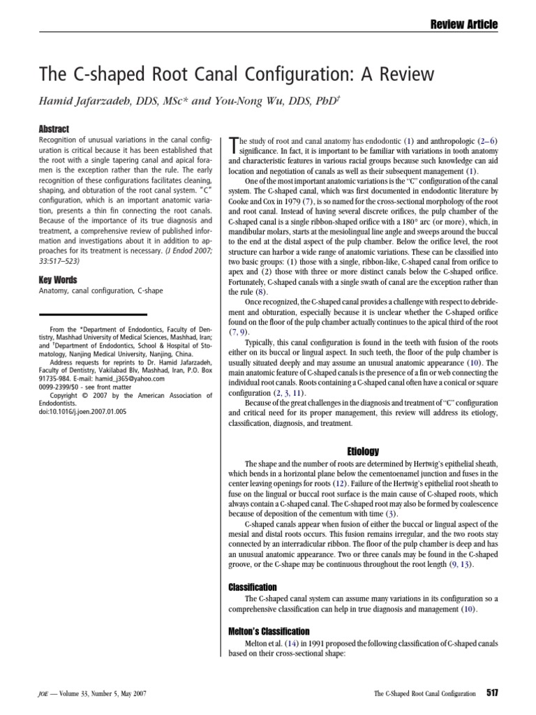 C-Shaped Canal Classification | PDF | Mouth | Dentistry Branches