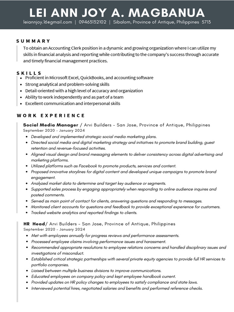 Lei Ann Joy A. Magbanua - Resume Overview | PDF | Social Media ...