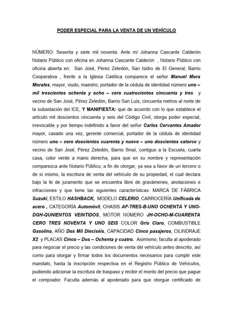 Poder Especial para La Venta de Un Vehículo | PDF | Coche | Industria automotriz