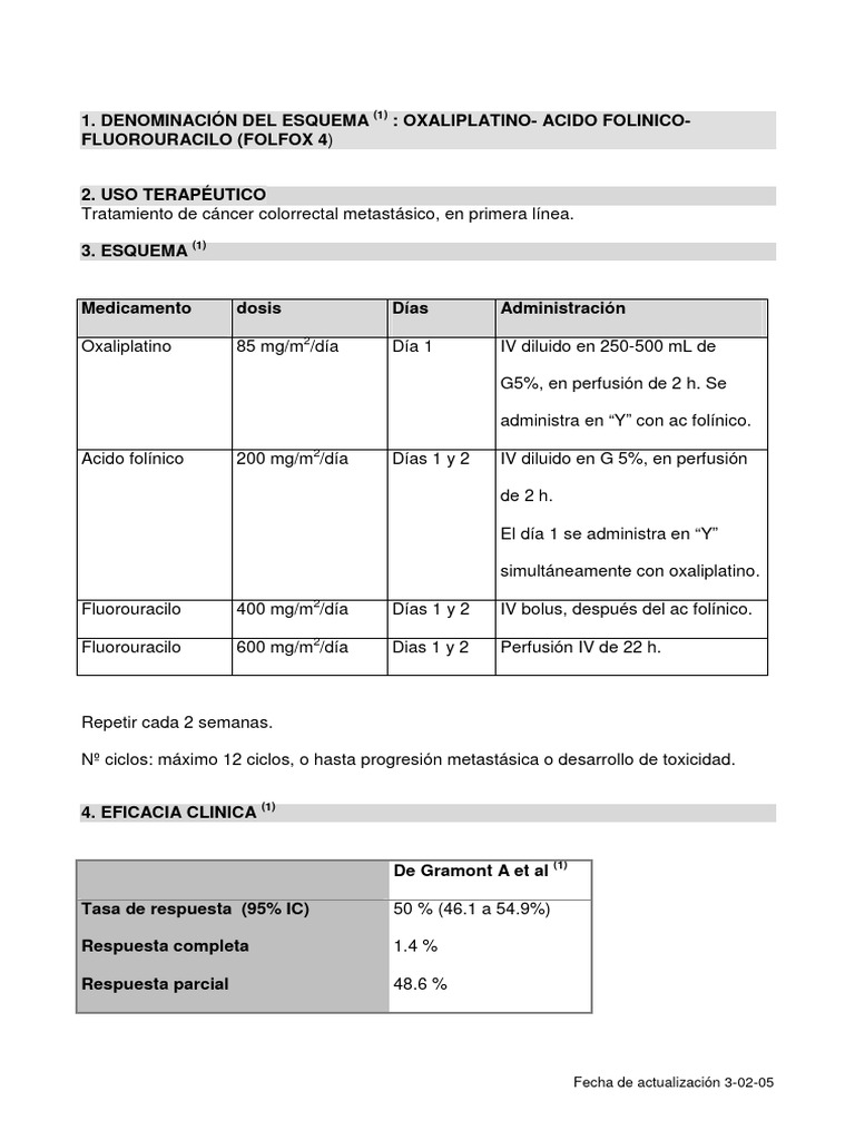 Esquema FOLFOX 4 | PDF | Medicina CLINICA | Medicina