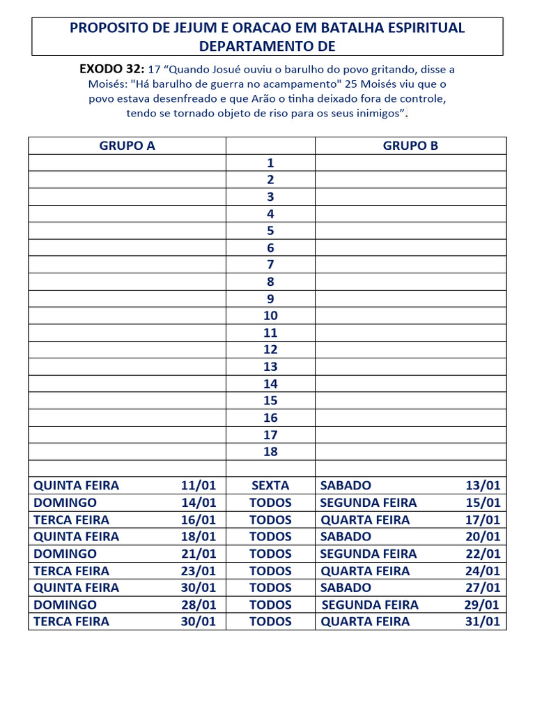 Proposito De Jejum E Oracao Em Batalha Espiritual Modelo Pdf