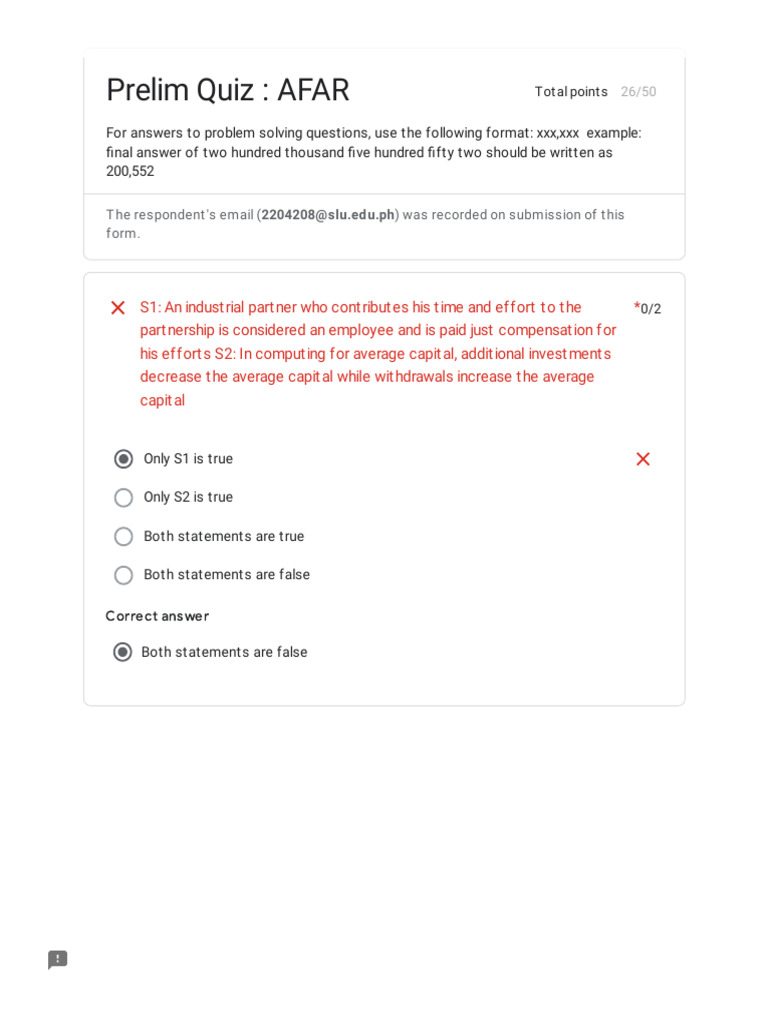 Prelim Quiz - AFAR | PDF | Book Value | Debits And Credits
