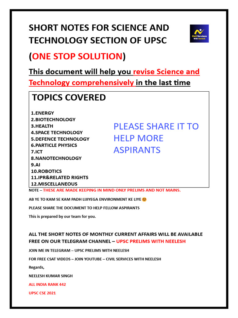 UPSC Prelims Science & Technology Notes | PDF | Computing | Engineering