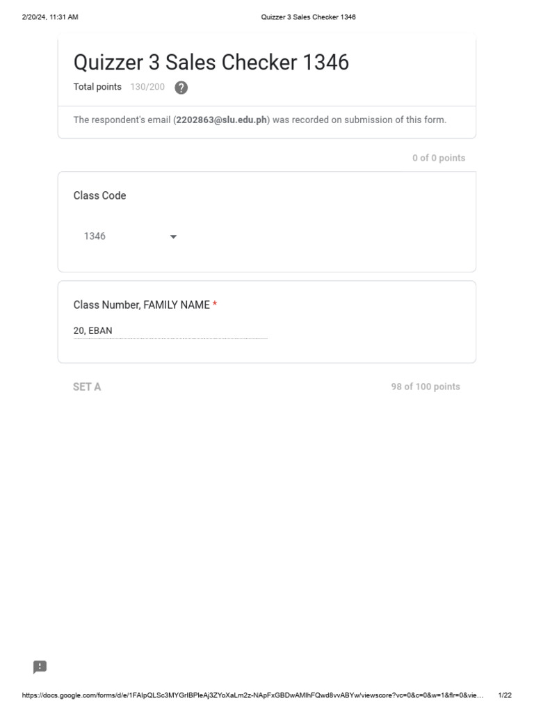 Quizzer 3 Sales Checker 1346 | PDF