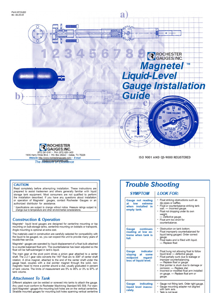 Magnetel Liquid Level Gauge Installation Guide | PDF | Liquefied ...