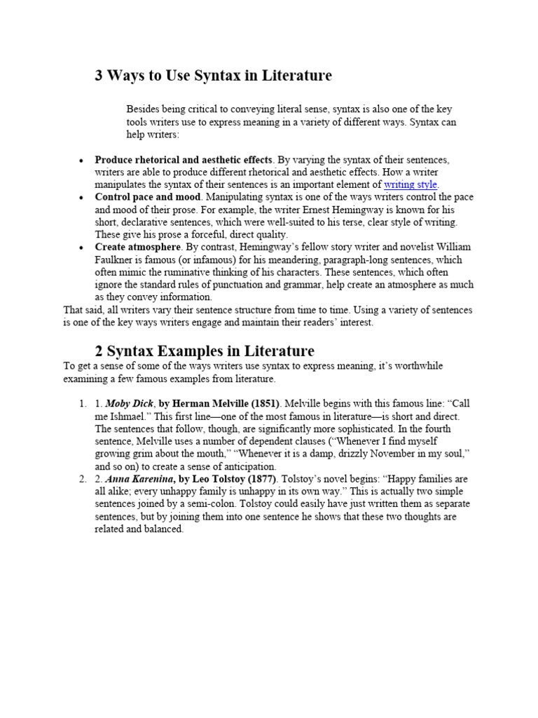 3 Ways to Use Syntax in Literature | PDF | Syntax | Sentence (Linguistics)