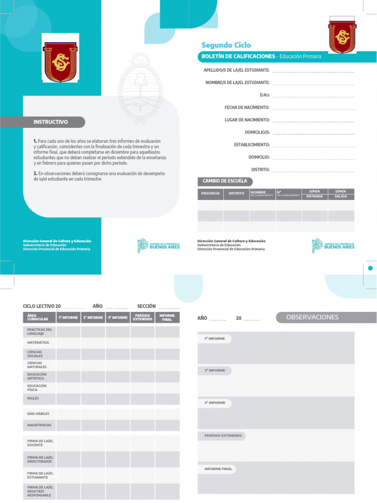 Boletin - Segundo Ciclo - A4 6TO AÑO | PDF | Educación primaria