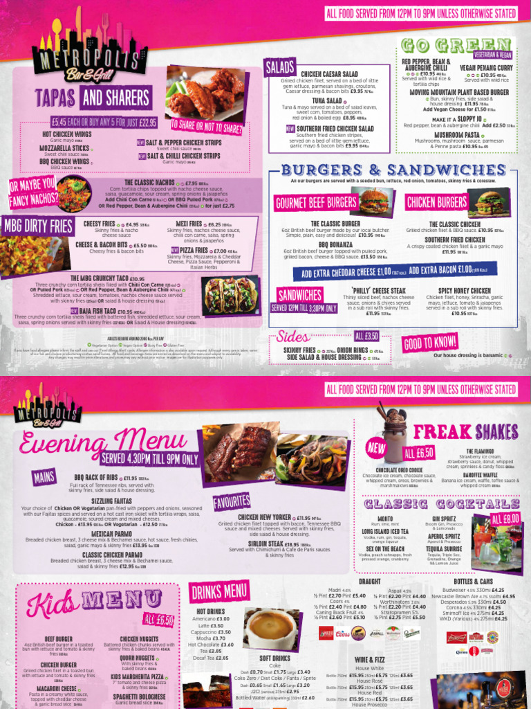 Metropolis Menu 2 | PDF | Hamburgers | Cuisine