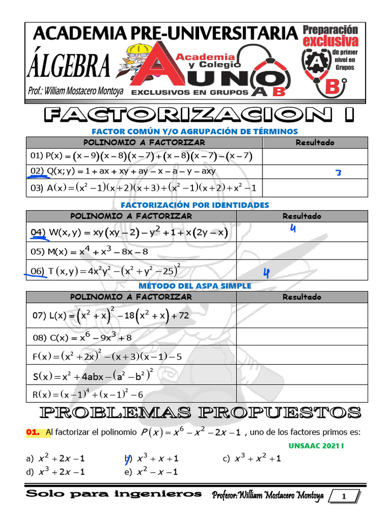 Ficha 11 Factorizacion I | PDF | Factorización | Matemáticas