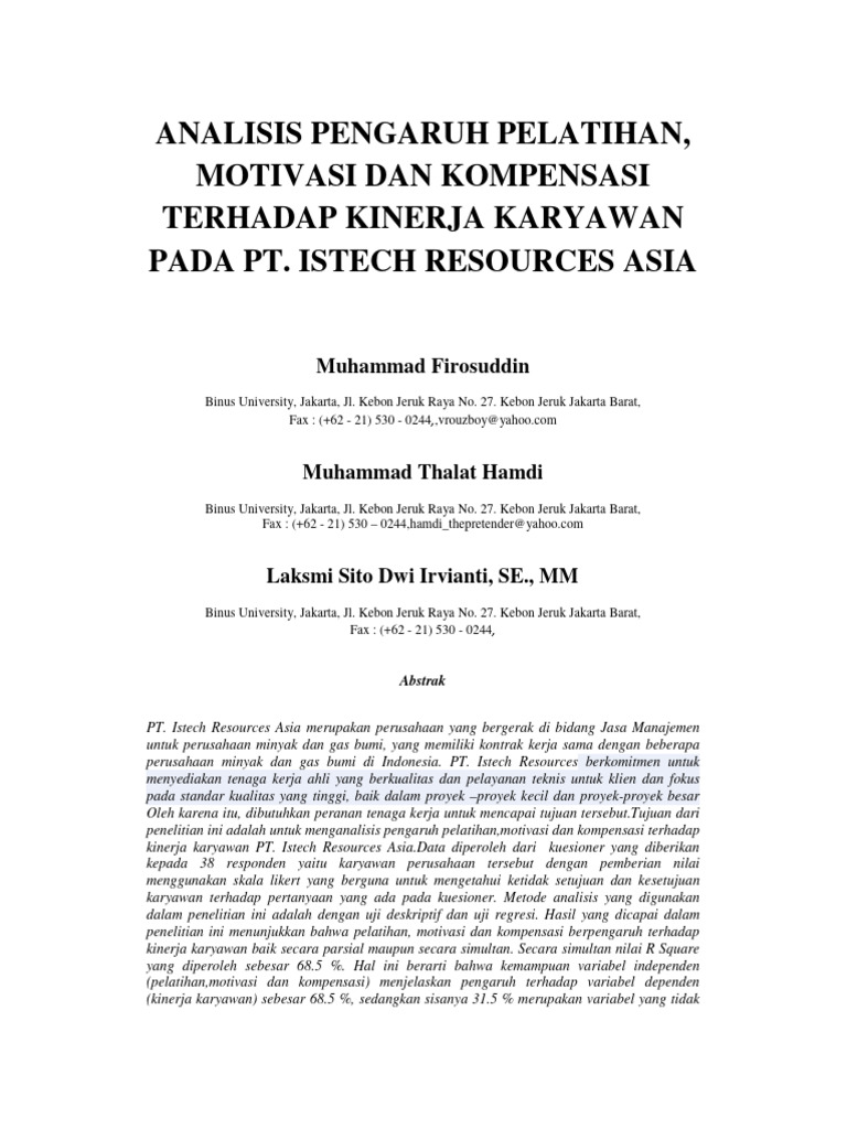 Pengaruh Pelatihan dan Motivasi Karyawan | PDF