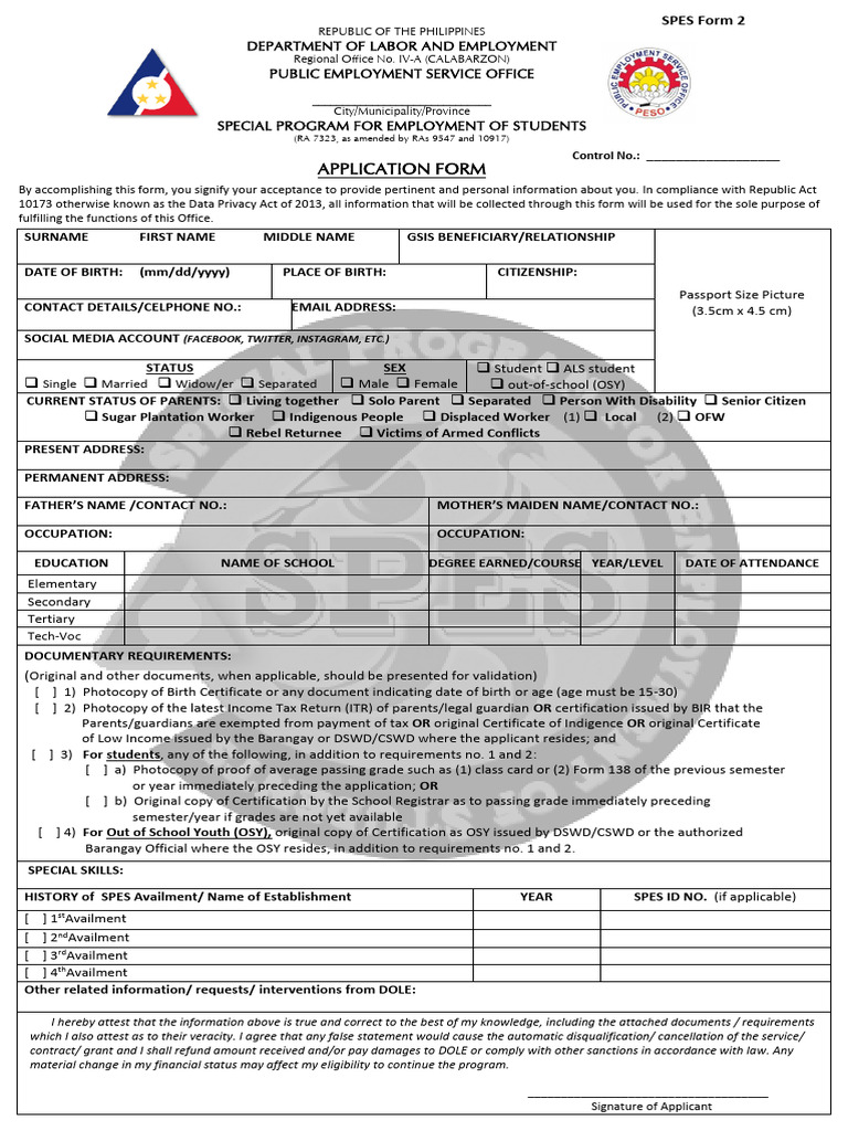 4A SPES Application Form 2 v.2022 | PDF | Unemployment Benefits