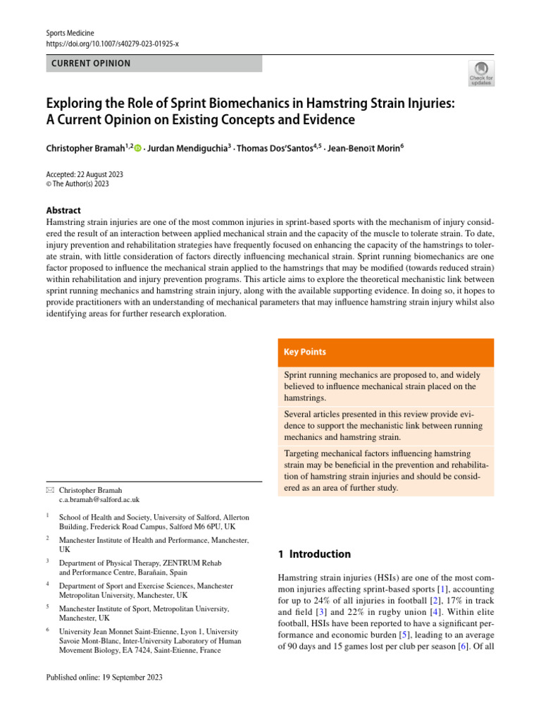 Exploring The Role of Sprint Biomechanics in Hamstring Strain Injuries ...