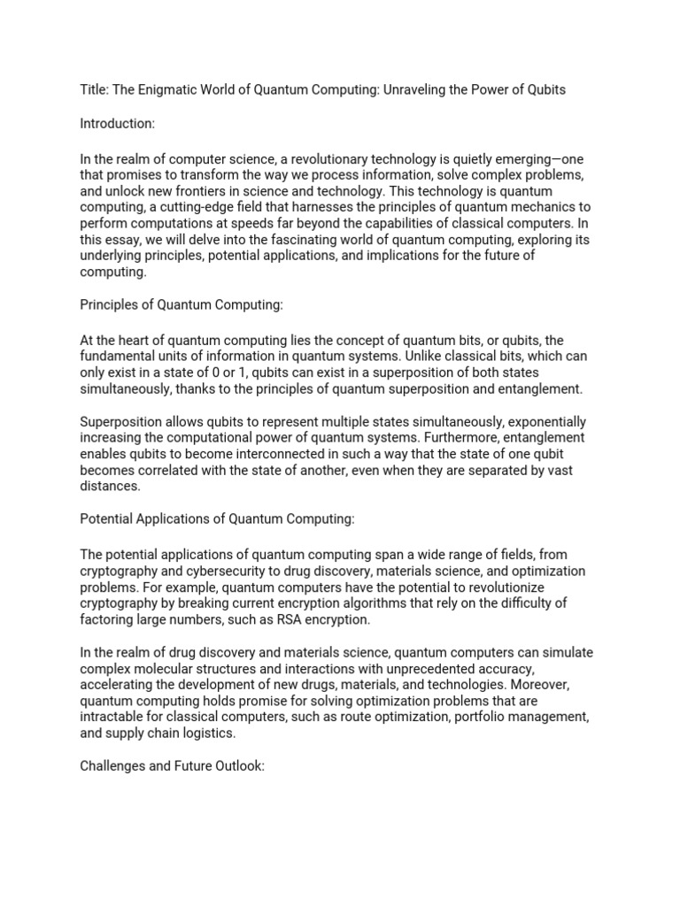 Title - The Enigmatic World of Quantum Computing - Unraveling The Power ...